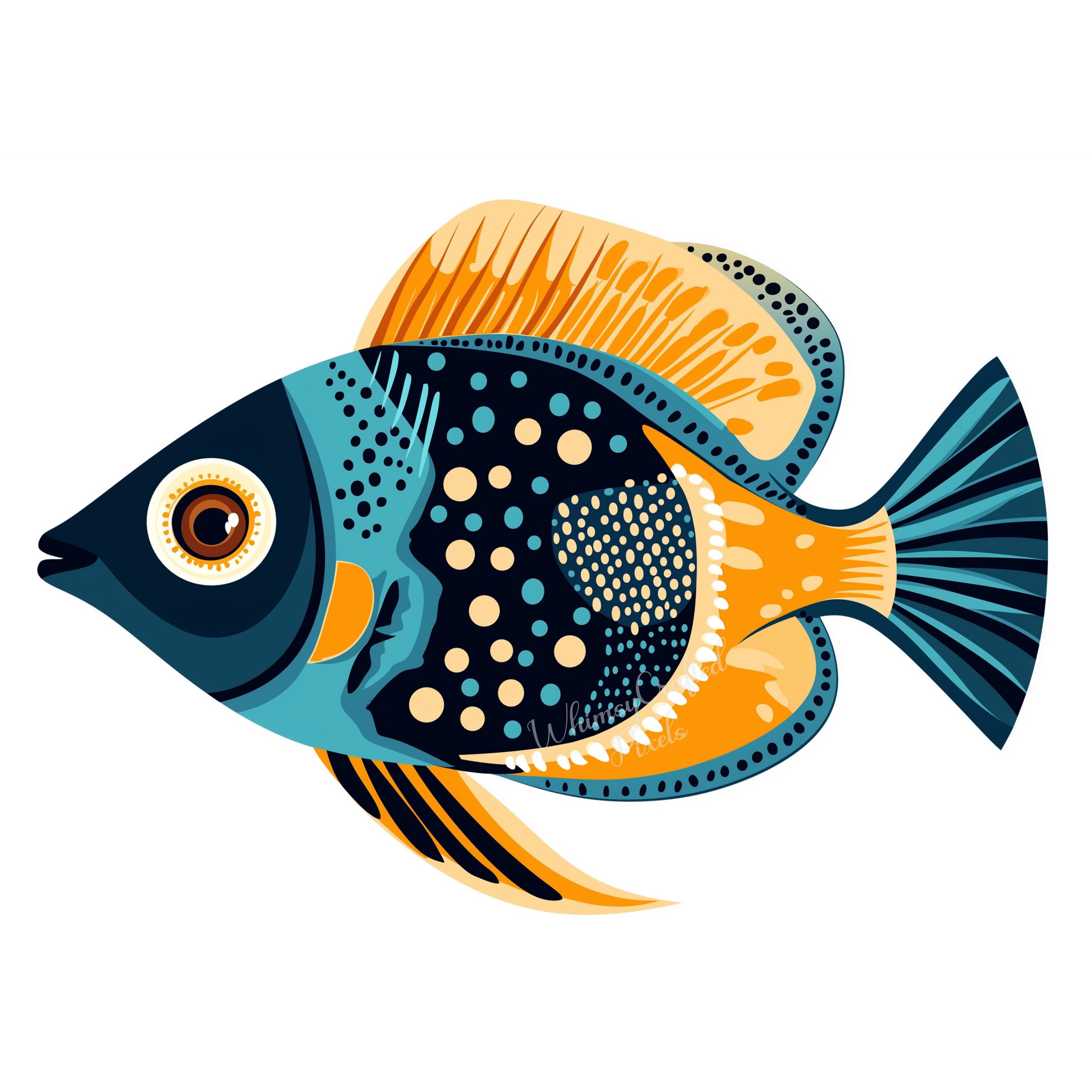 Cute Blue & Orange Fish Digital Pages | Nautical Printable Digital ...