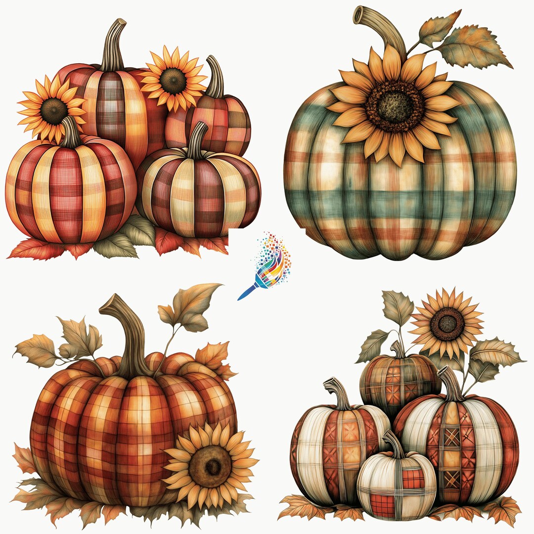 Plaid Pumpkins Clip Art Set | Pretty Fall Digital Images | Scrapbooks ...