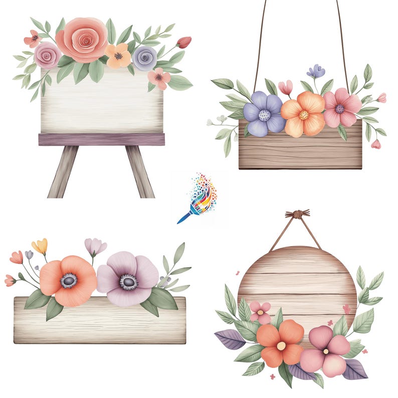 Cute Blank Floral Signs Clip Art Set | Digital Blank Signs Images for ...