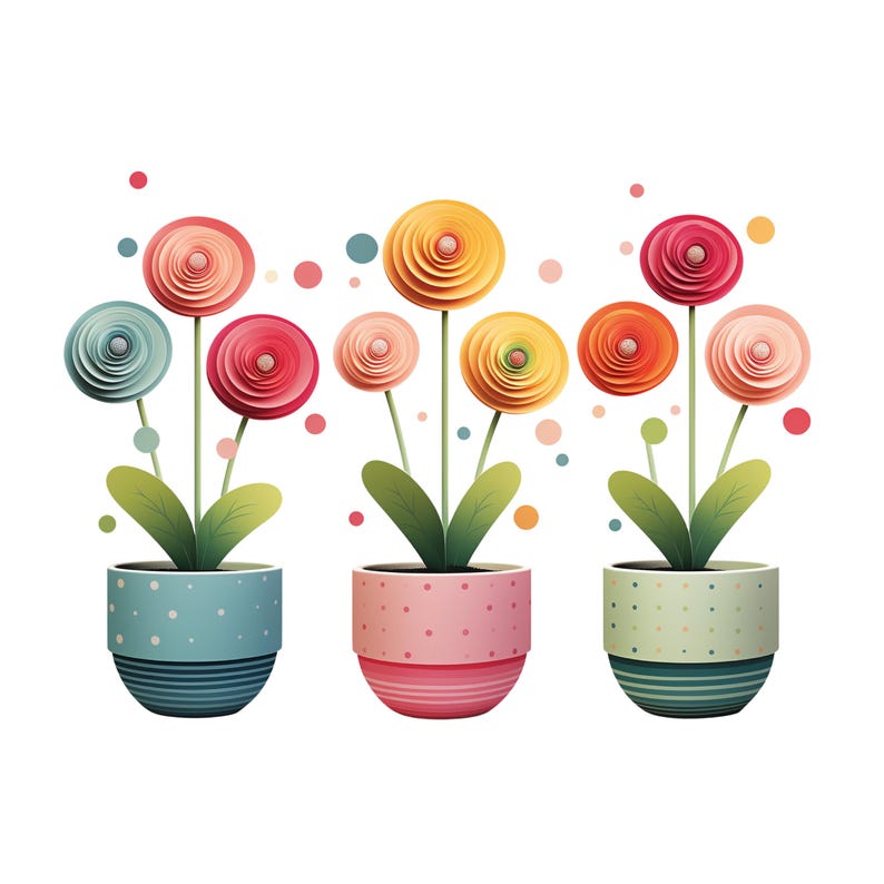 Cute Potted Flowers Clip Art Set | Spring Digital Images for Scrapbooks ...