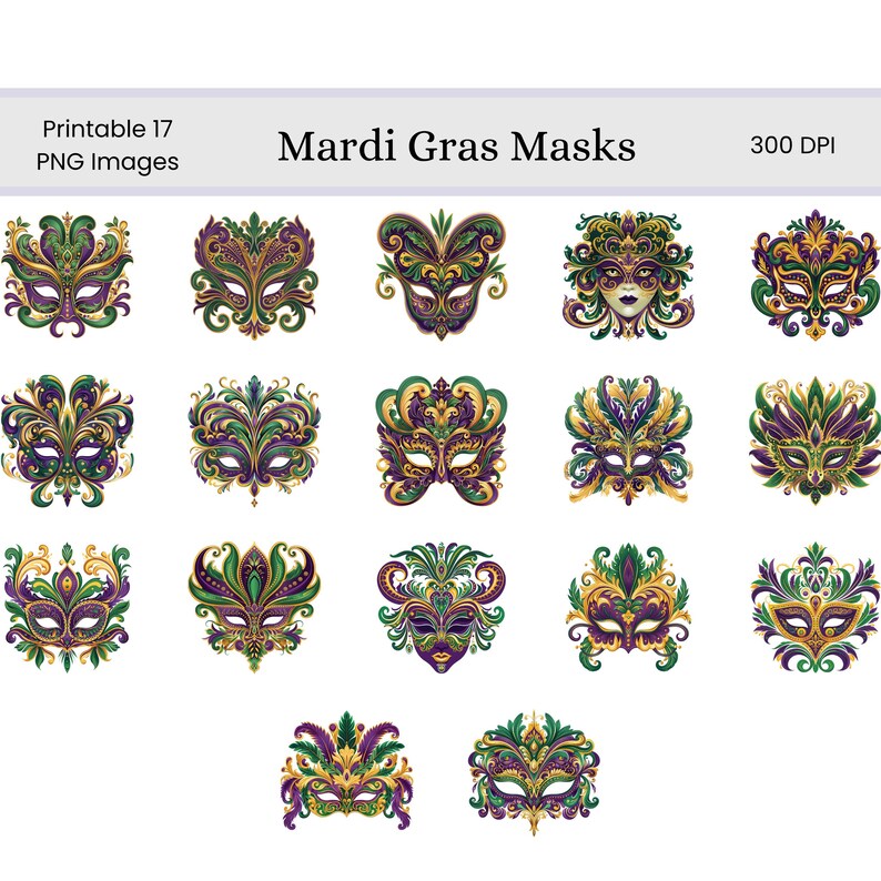 Mardi Gras Masks Clip Art Set | Festive Digital Images for Scrapbooks ...
