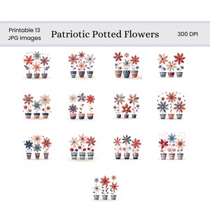 Patriotic Potted Flowers Digital Pages | Whimsical Printable Digital ...