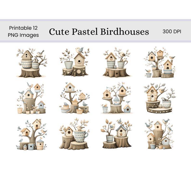 Cute Pastel Birdhouses Clip Art Set | Digital Images | Scrapbooks, Card ...