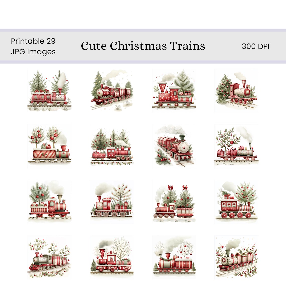 Cute Christmas Trains Digital Pages | Holiday Printable Digital ...