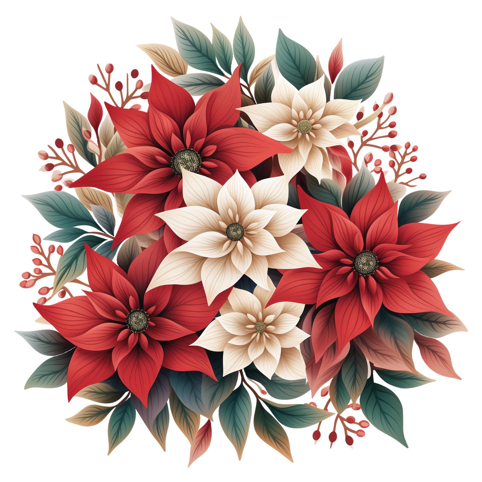Christmas Poinsettias Clip Art | Holiday Digital Images | for ...