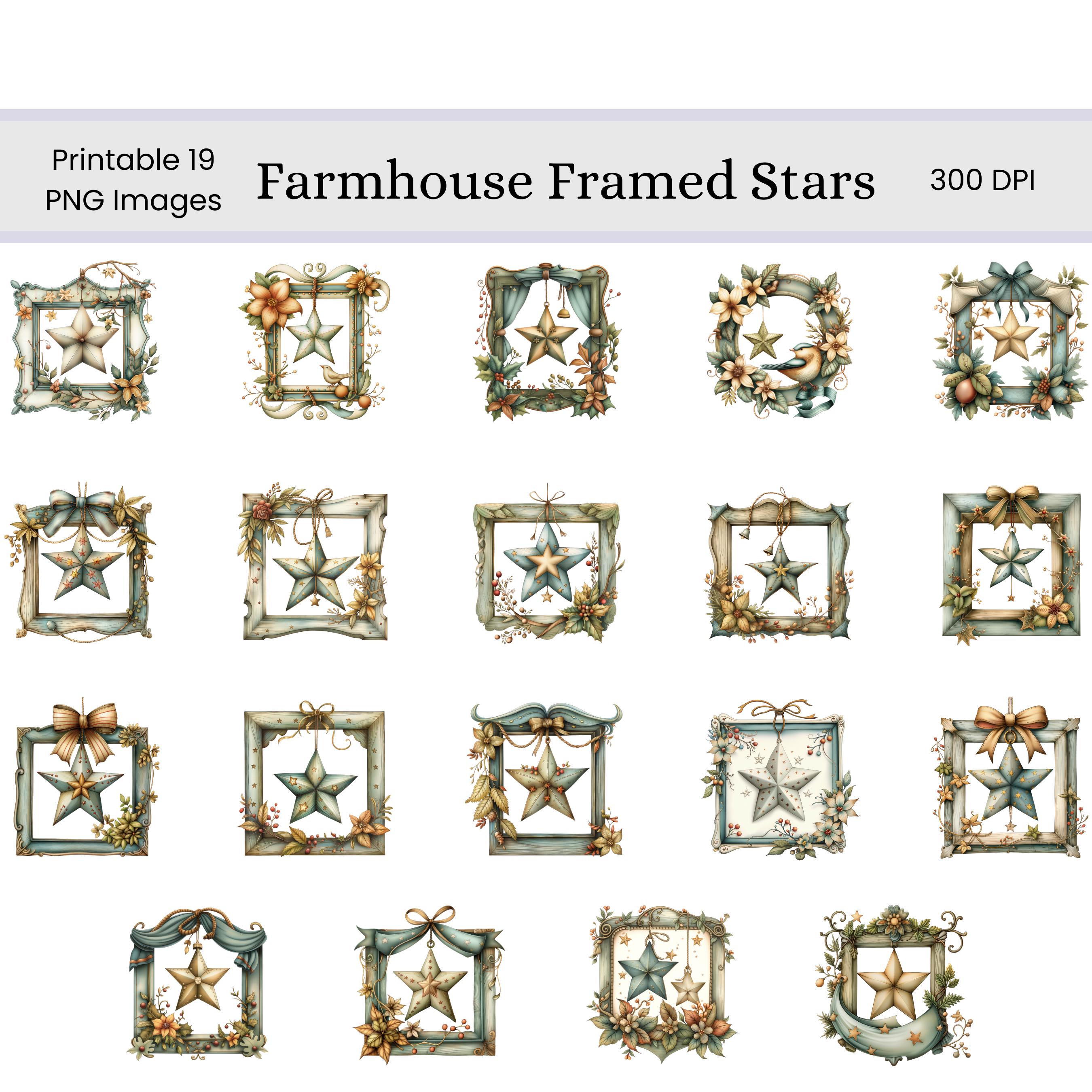 Farmhouse Framed Stars Clip Art Set | Star Digital Images | Scrapbooks ...