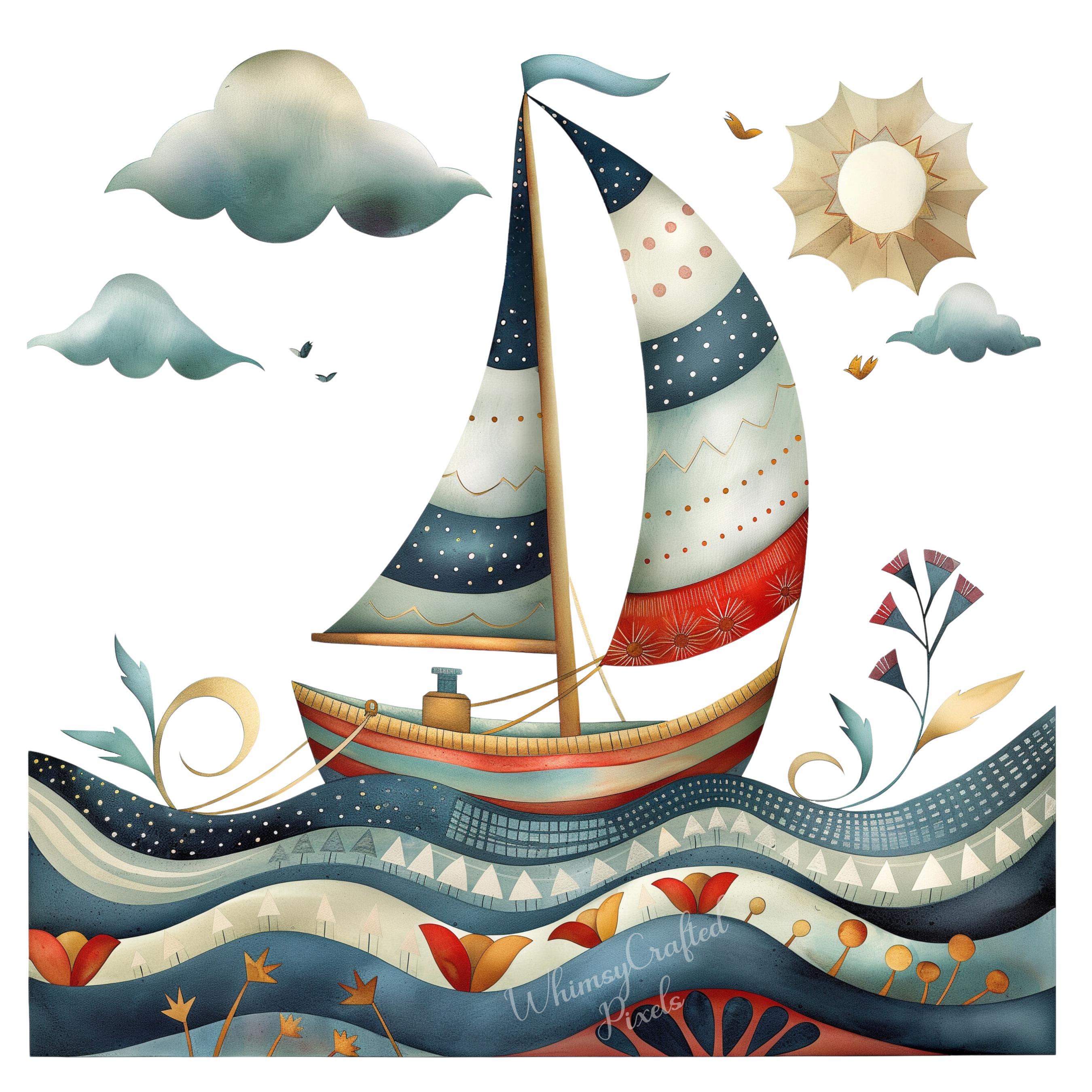 Charming Sailboat Clip Art Set | Fun Digital Images | for Scrapbooks ...