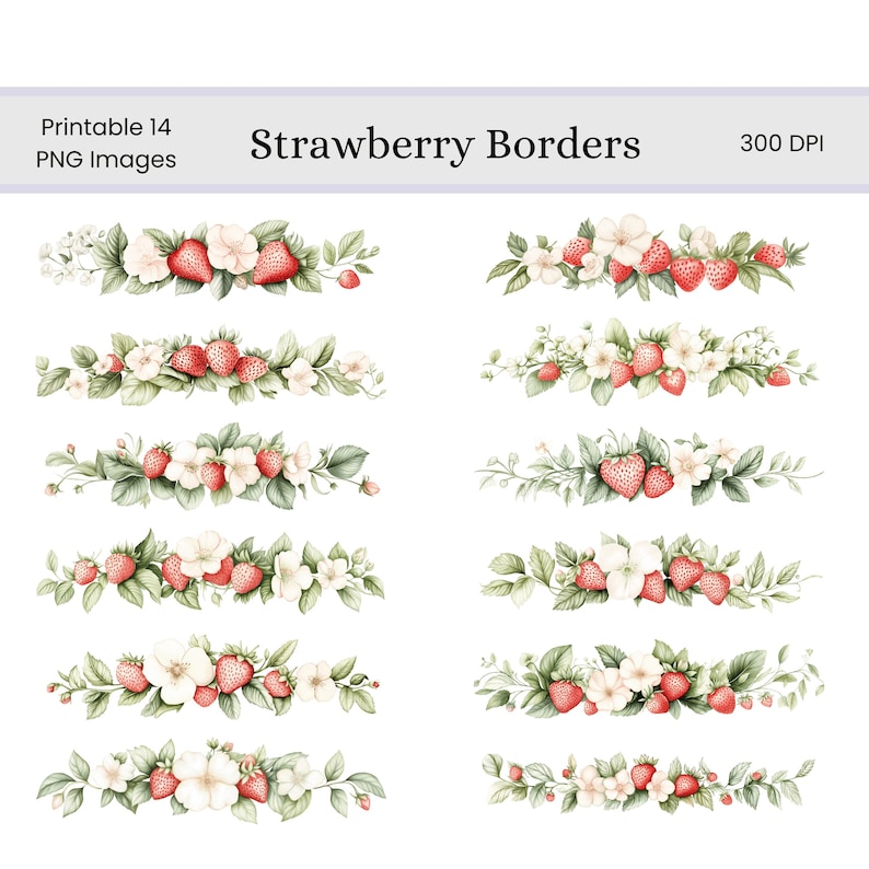 Strawberry Borders Clip Art Set | Digital Border Images for Scrapbooks ...