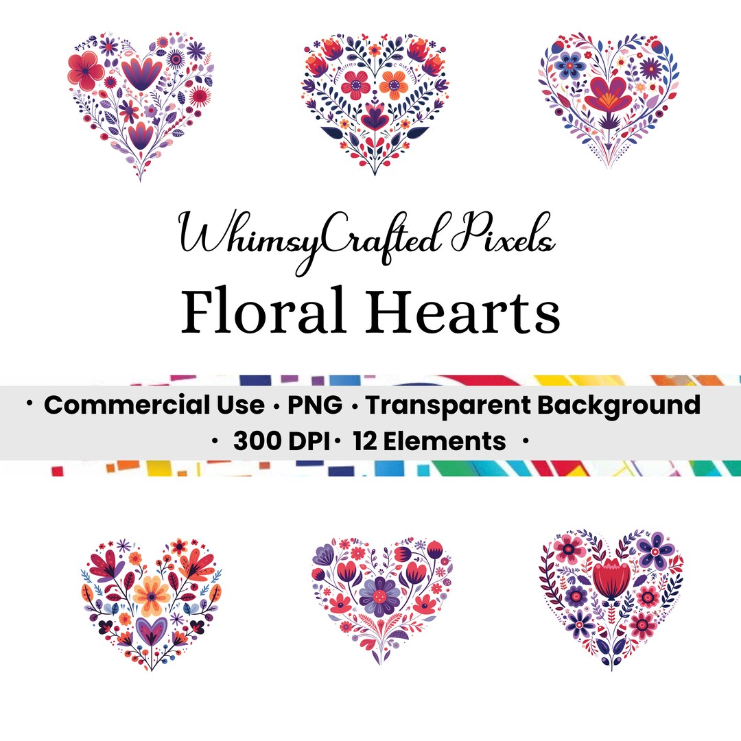 Floral Heart Clip Art Set Pretty Digital Images for Scrapbooks, Card ...