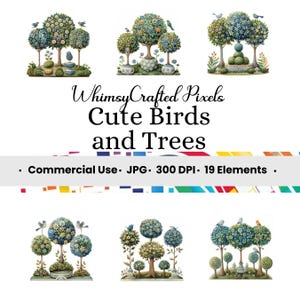 Cute Birds and Trees Digital Pages | Spring Printable Digital ...