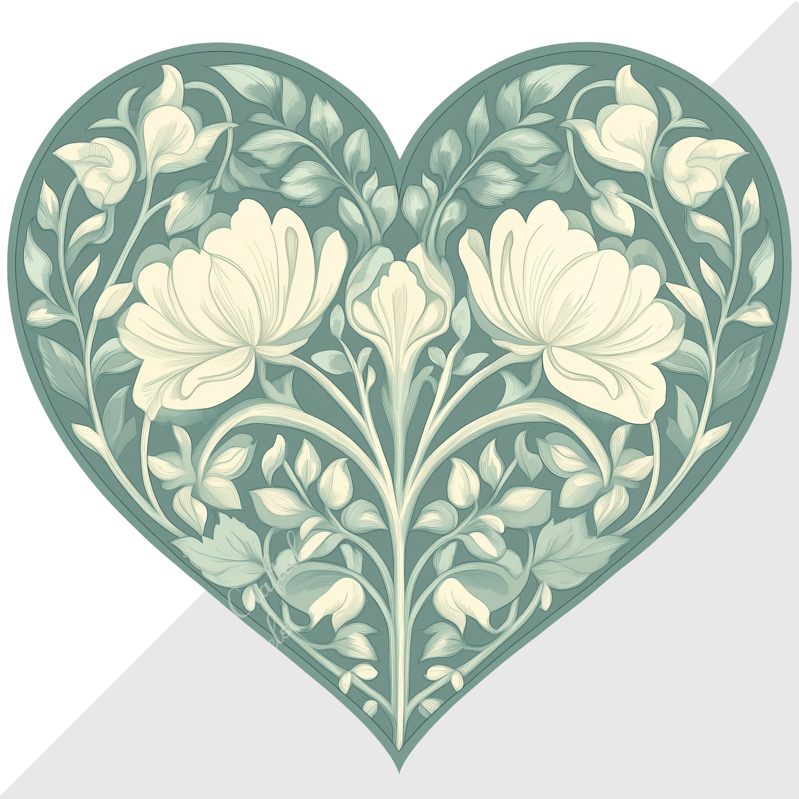 Aqua Floral Heart Clip Art Set | Valentine Digital Images for ...