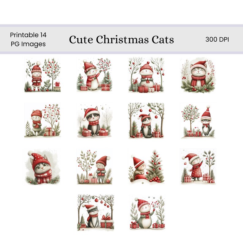 Cute Christmas Cats Digital Pages | Holiday Printable Digital ...
