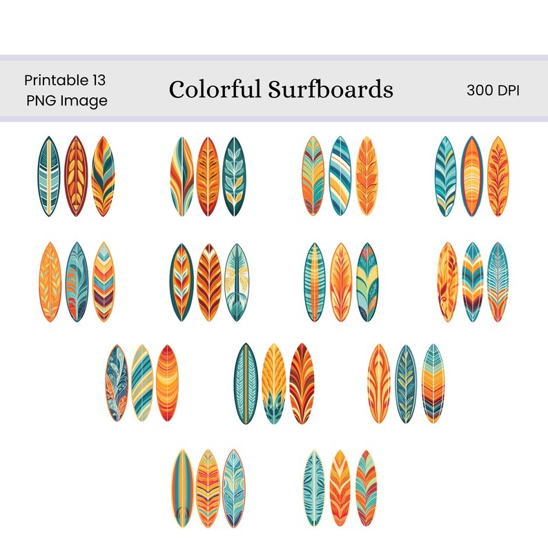 Colorful Surfboards Clip Art Set | Digital Surfing Images for ...