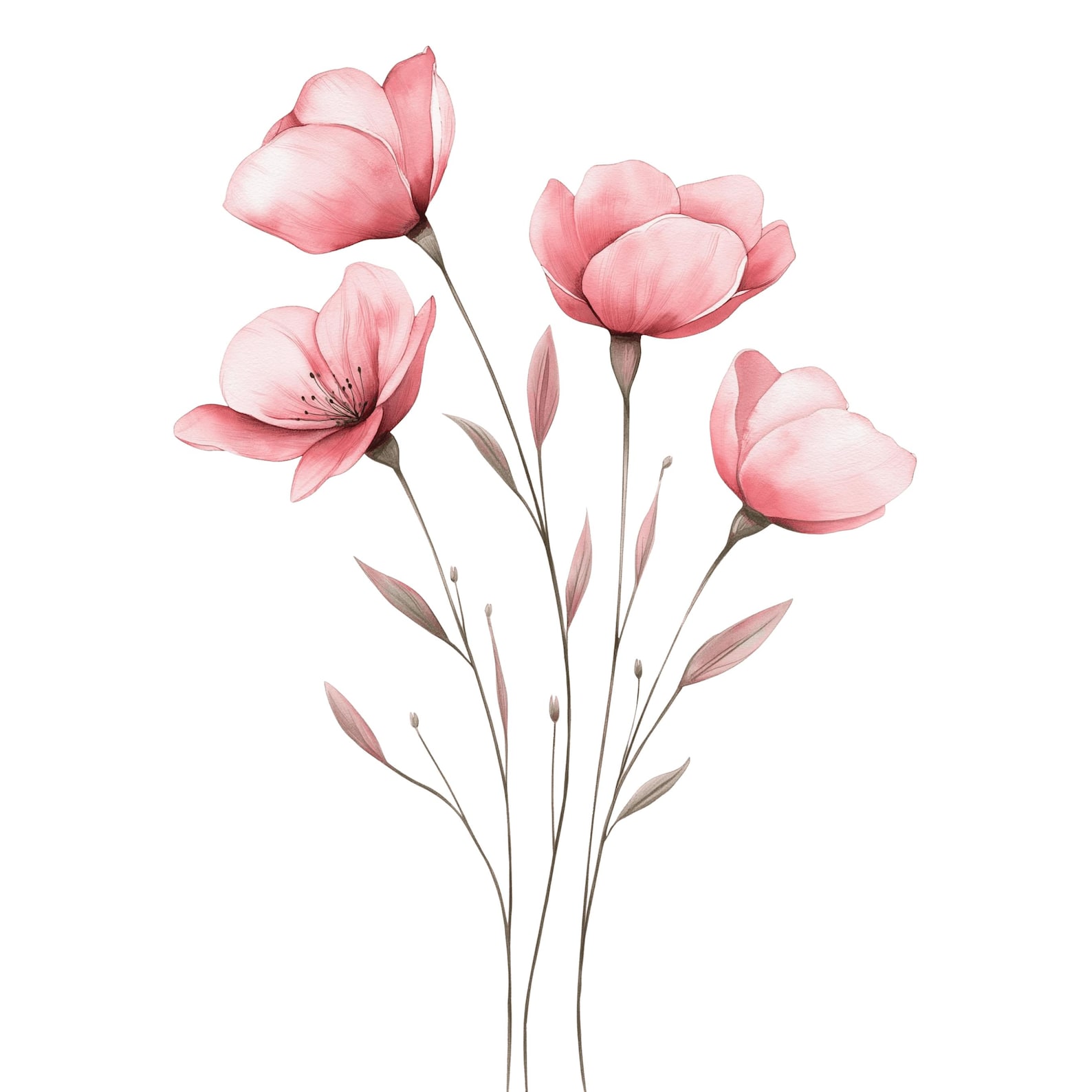 Simple Pink Flowers Clip Art Set | Digital Floral Images for Scrapbooks ...