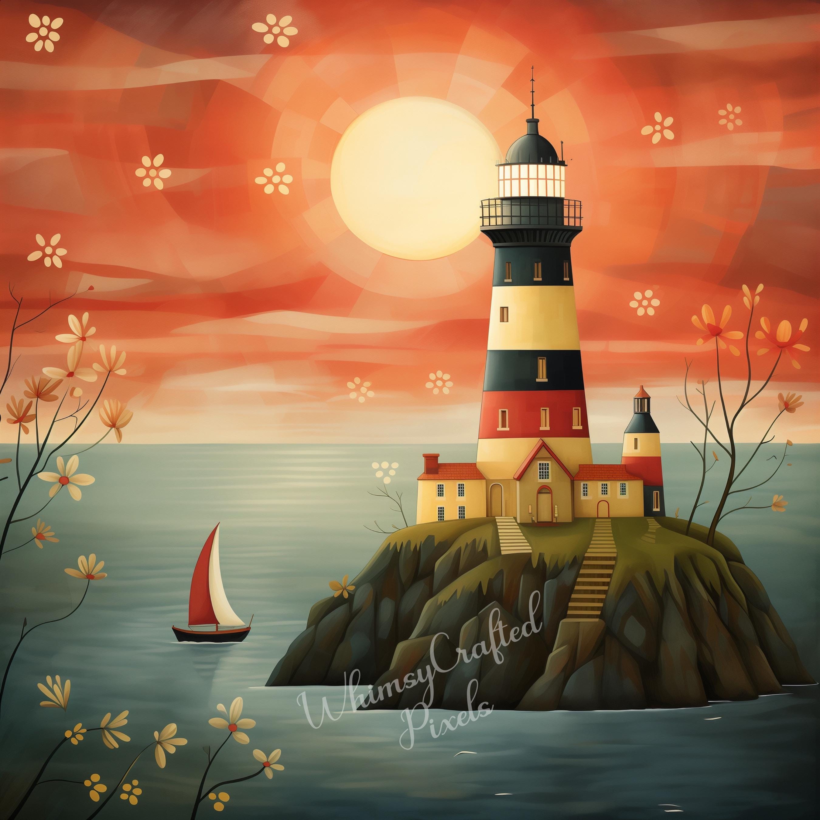 Whimsical Lighthouses Digital Pages | Lighthouse Printable Digital ...