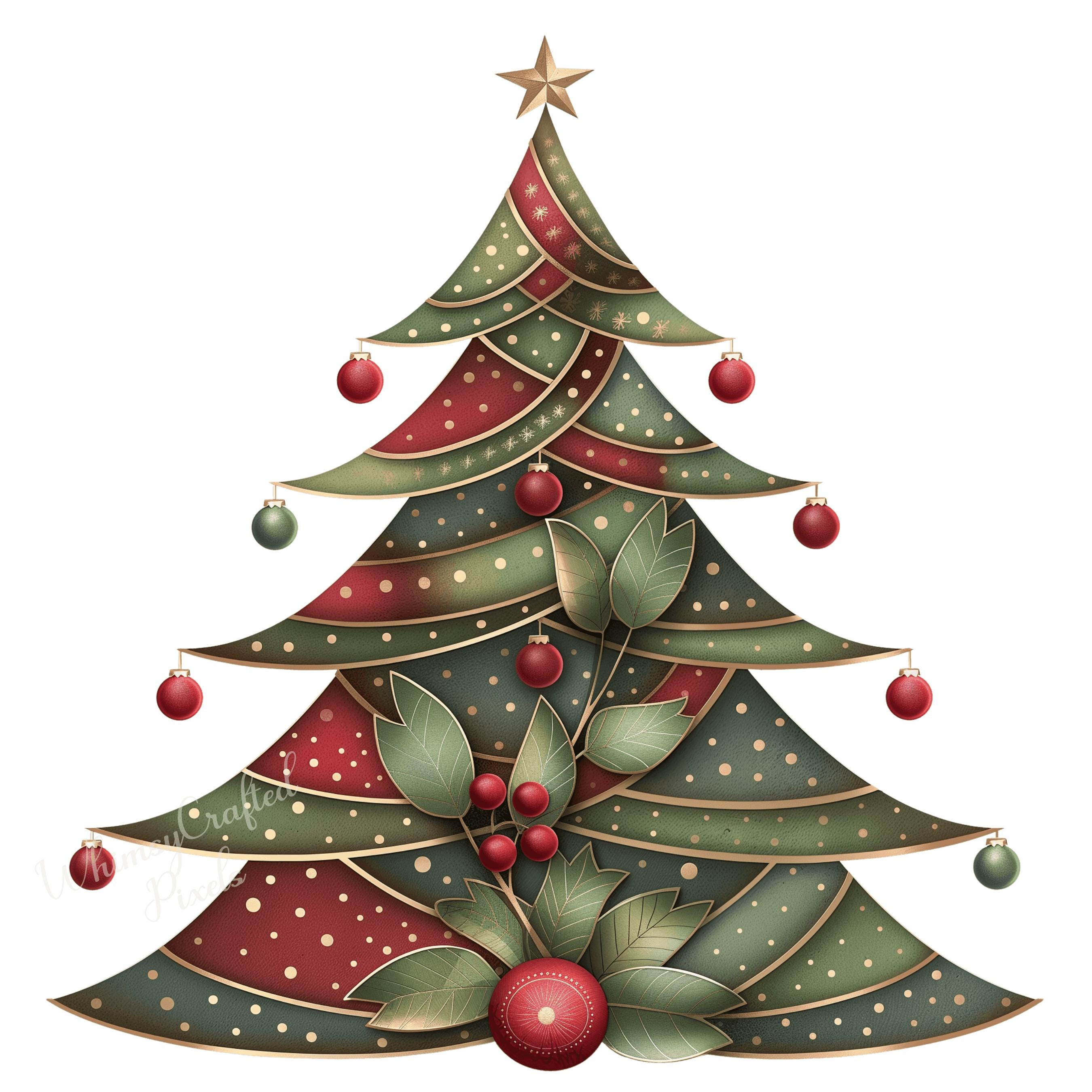 Red & Green Christmas Trees Clip Art Set | Holiday Digital Images ...