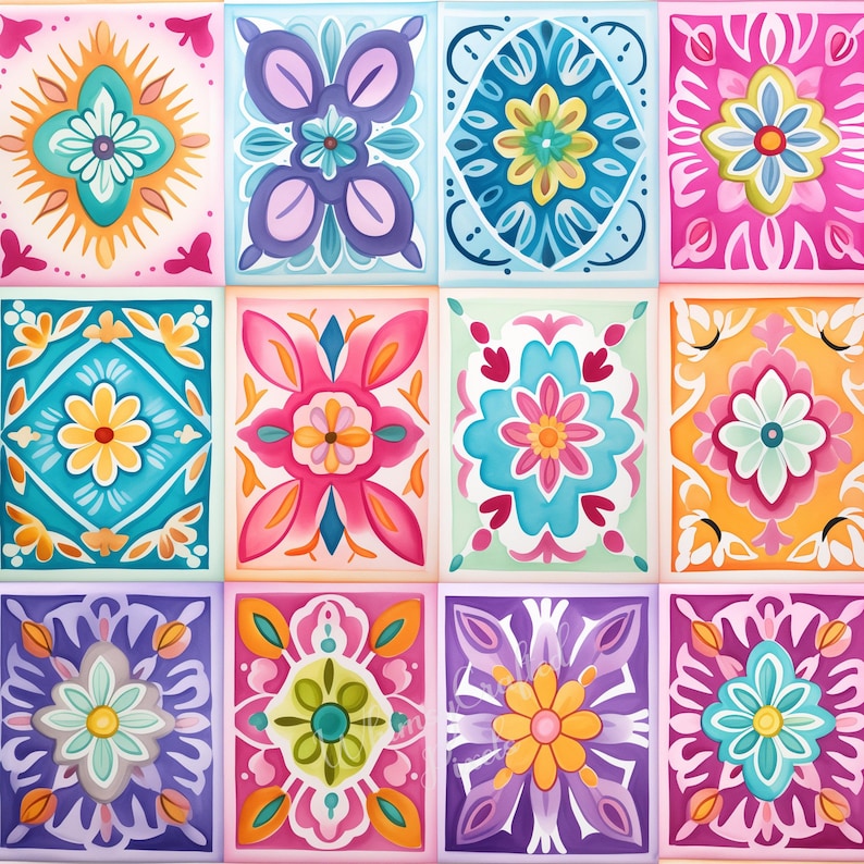 Colorful Mexican Tiles V2 Digital Pages | Tile Printable Digital ...