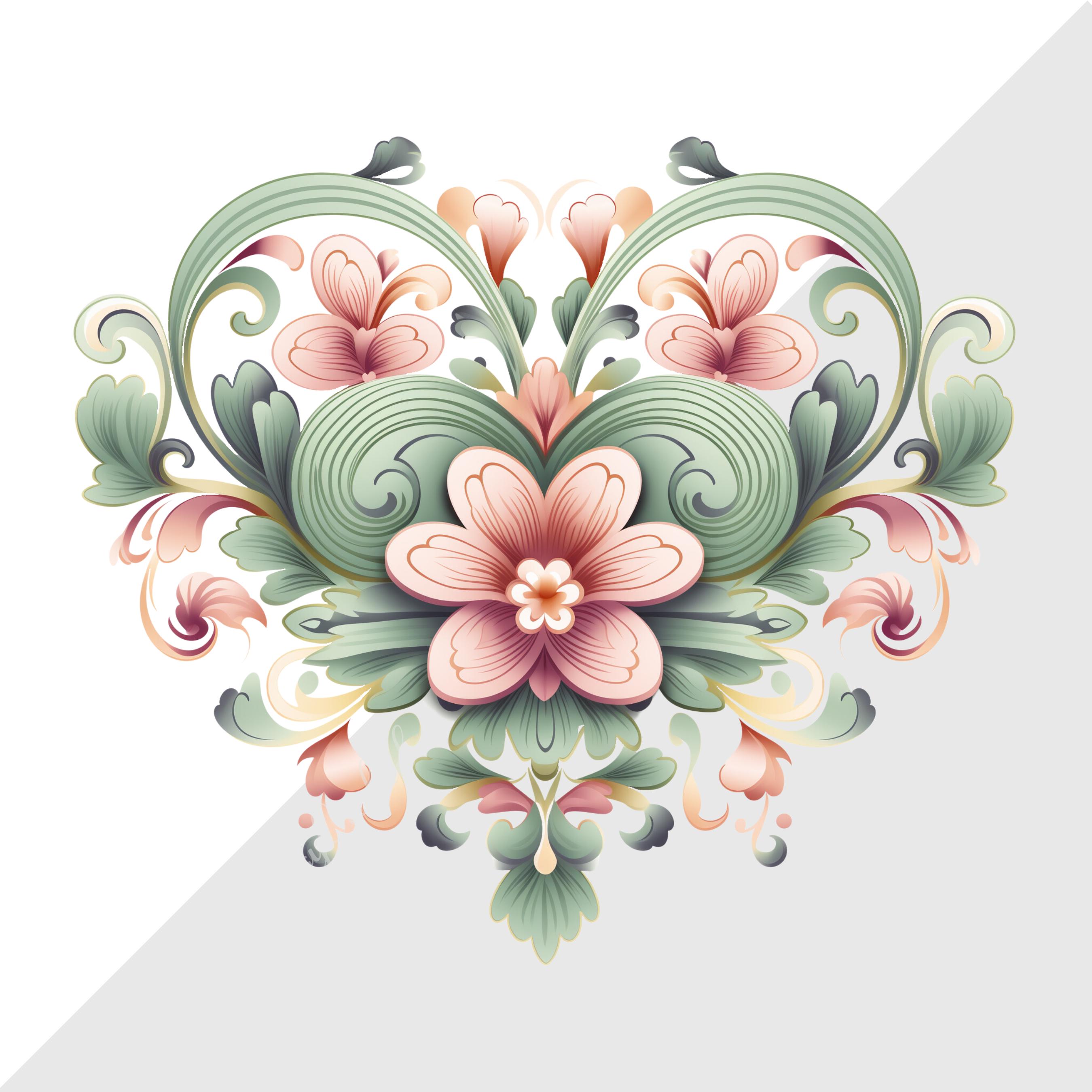 Green Floral Heart Clip Art Set | Pretty Digital Images for Scrapbooks ...