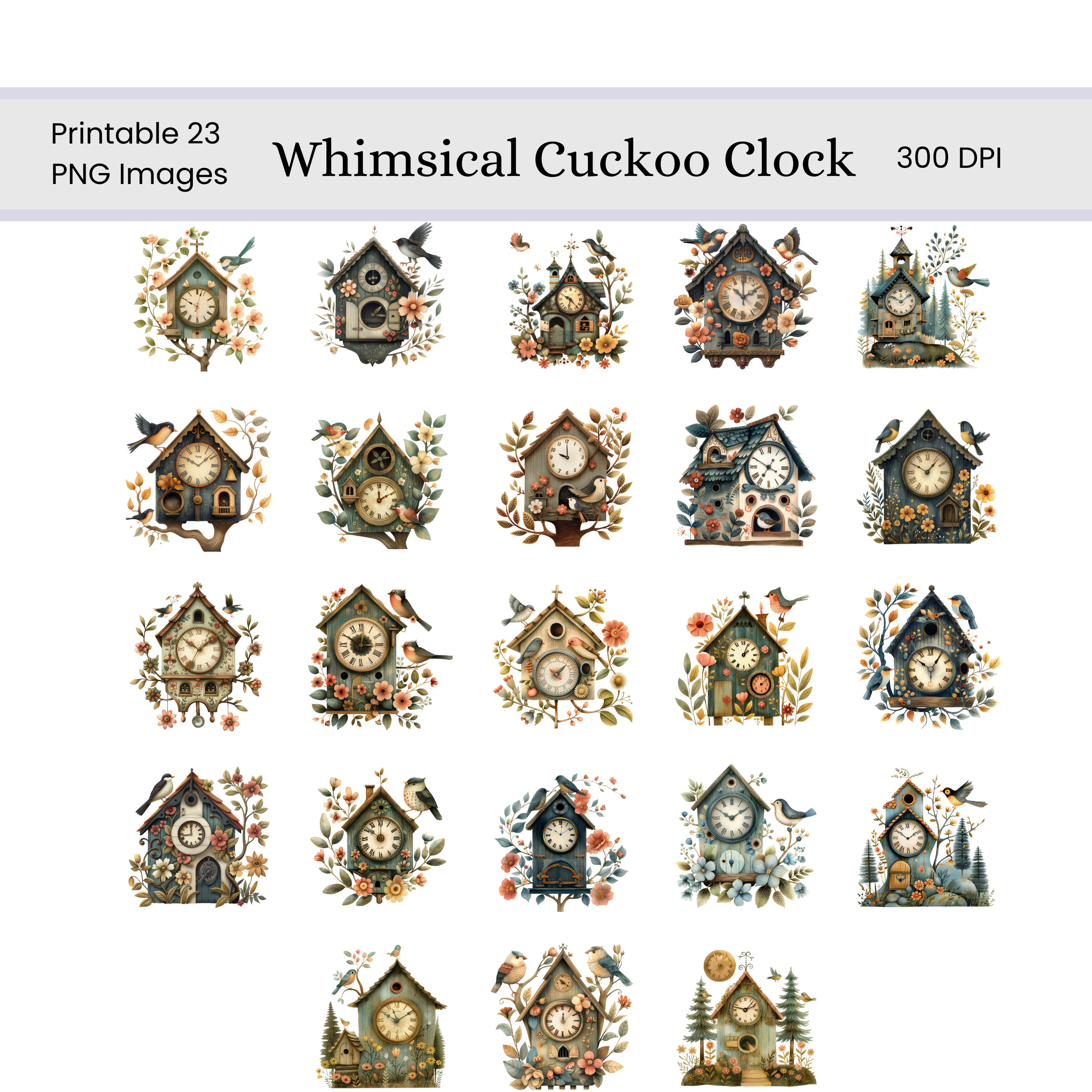 Whimsical Cuckoo Clock Clip Art Set | Pretty Digital Images ...