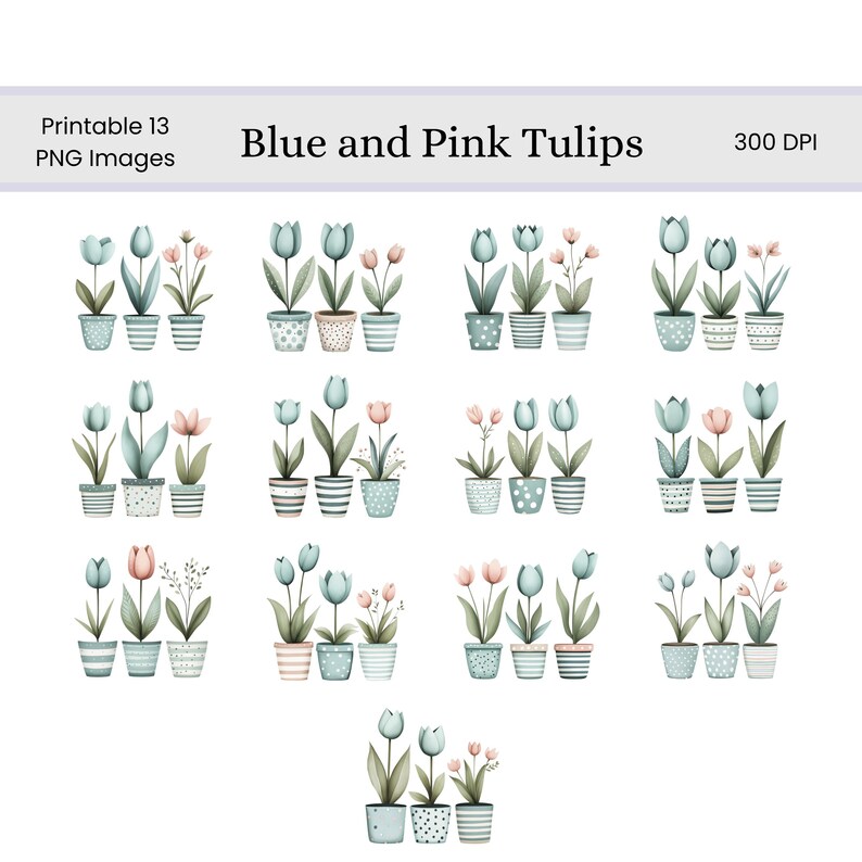 Blue and Pink Tulips Clip Art Set | Digital Spring Images for ...