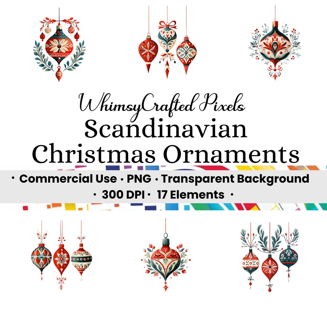 Scandi Christmas Ornaments Clip Art Set Holiday Digital Images ...