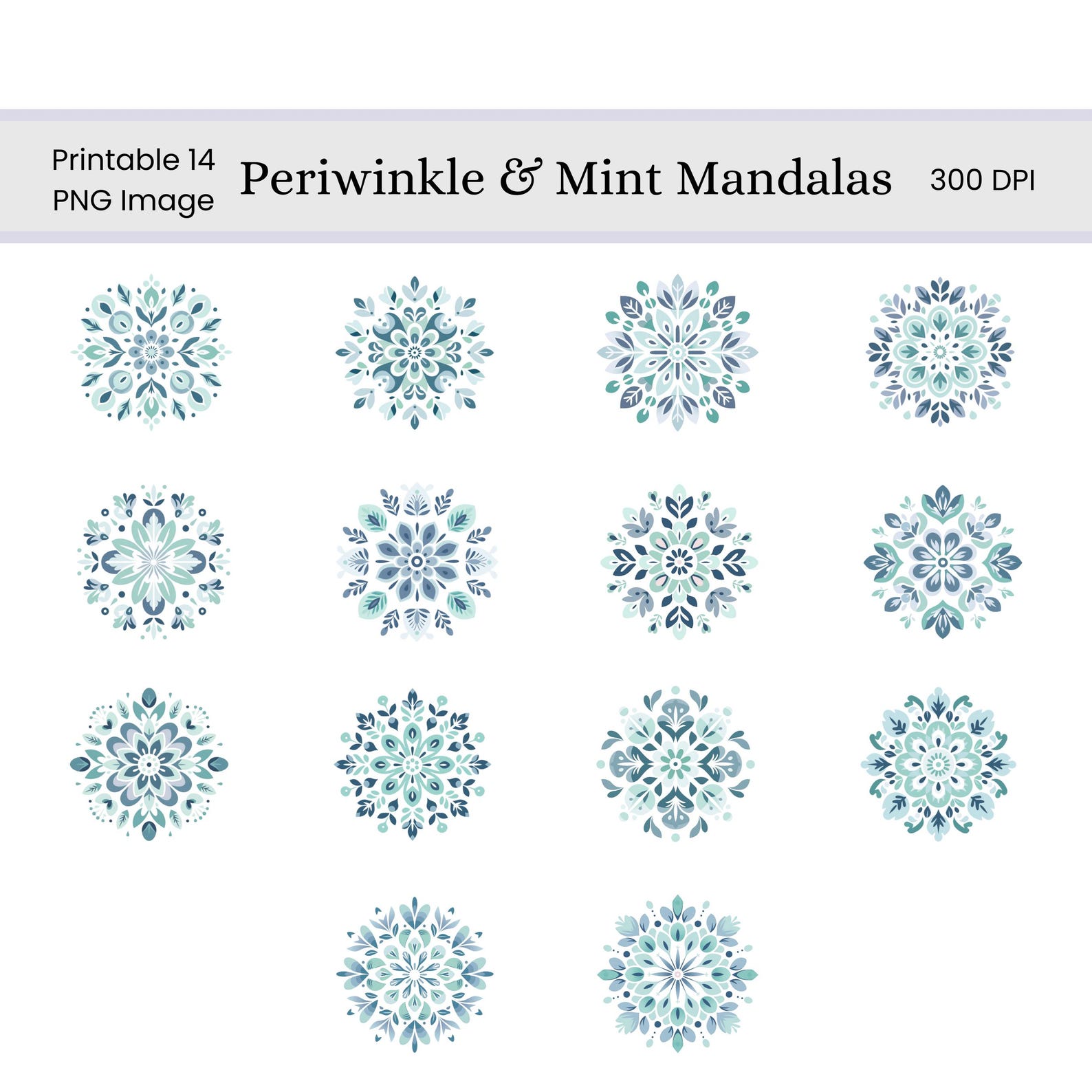 Periwinkle and Mint Floral Mandalas Clip Art Set | Digital Images for ...