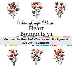 Heart Bouquets V1 Clip Art Set | Valentine Digital Images, Scrapbooks ...
