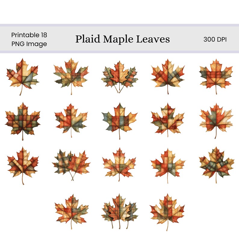 Plaid Maple Leaf Clip Art Set | Fall Digital Images | for Scrapbooks ...