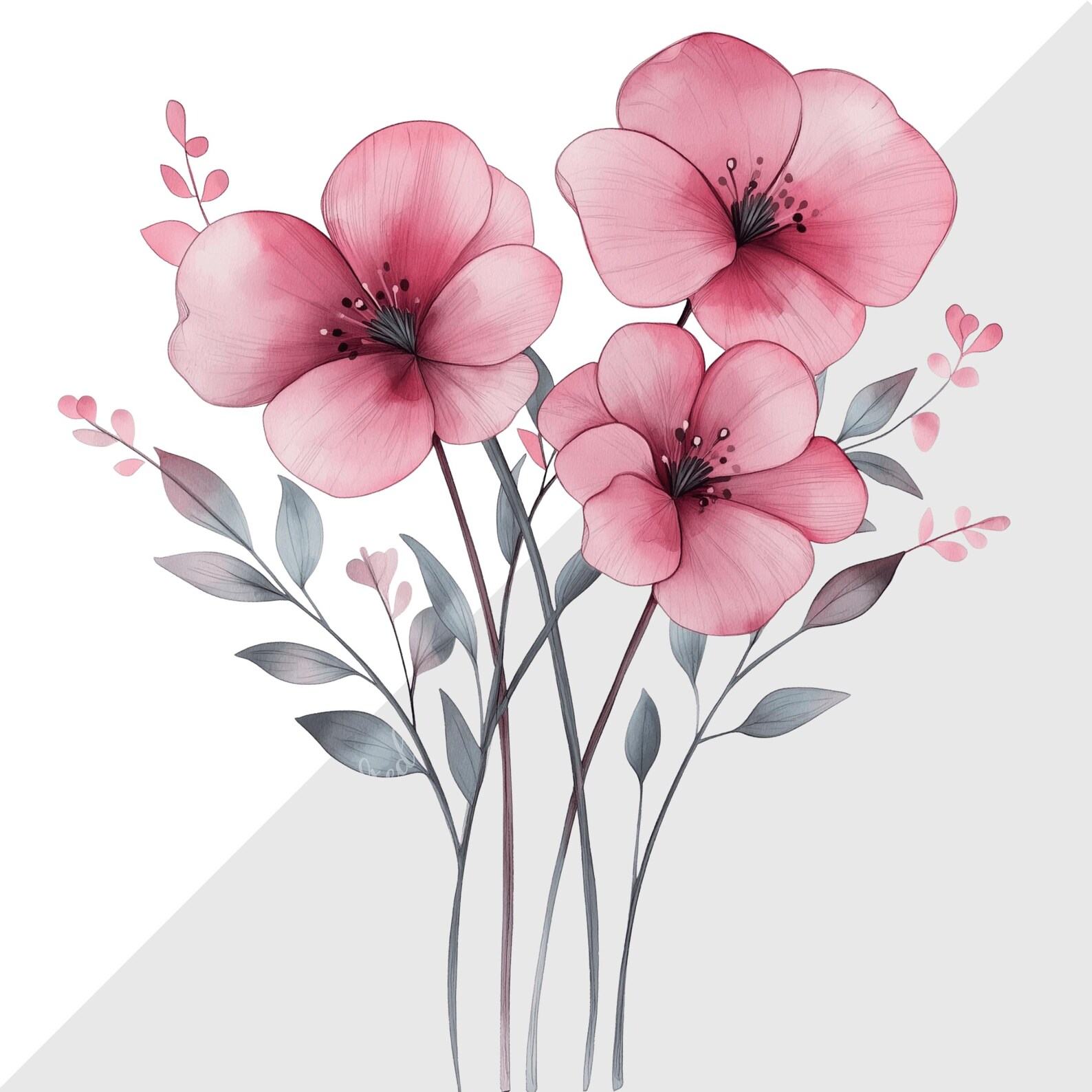Simple Pink Flowers Clip Art Set | Digital Floral Images for Scrapbooks ...
