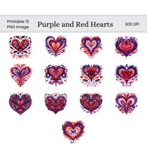 Purple and Red Hearts Clip Art Set | Valentine Digital Images ...