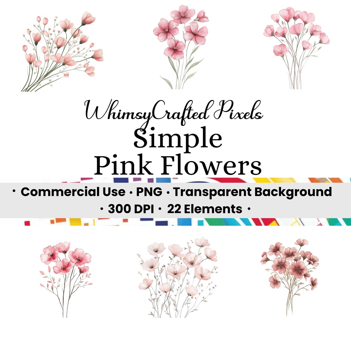 Simple Pink Flowers Clip Art Set | Digital Floral Images for Scrapbooks ...