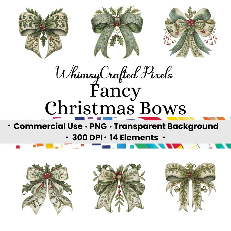 Fancy Christmas Bows Clip Art Set | Fun Digital Images | for Scrapbooks ...