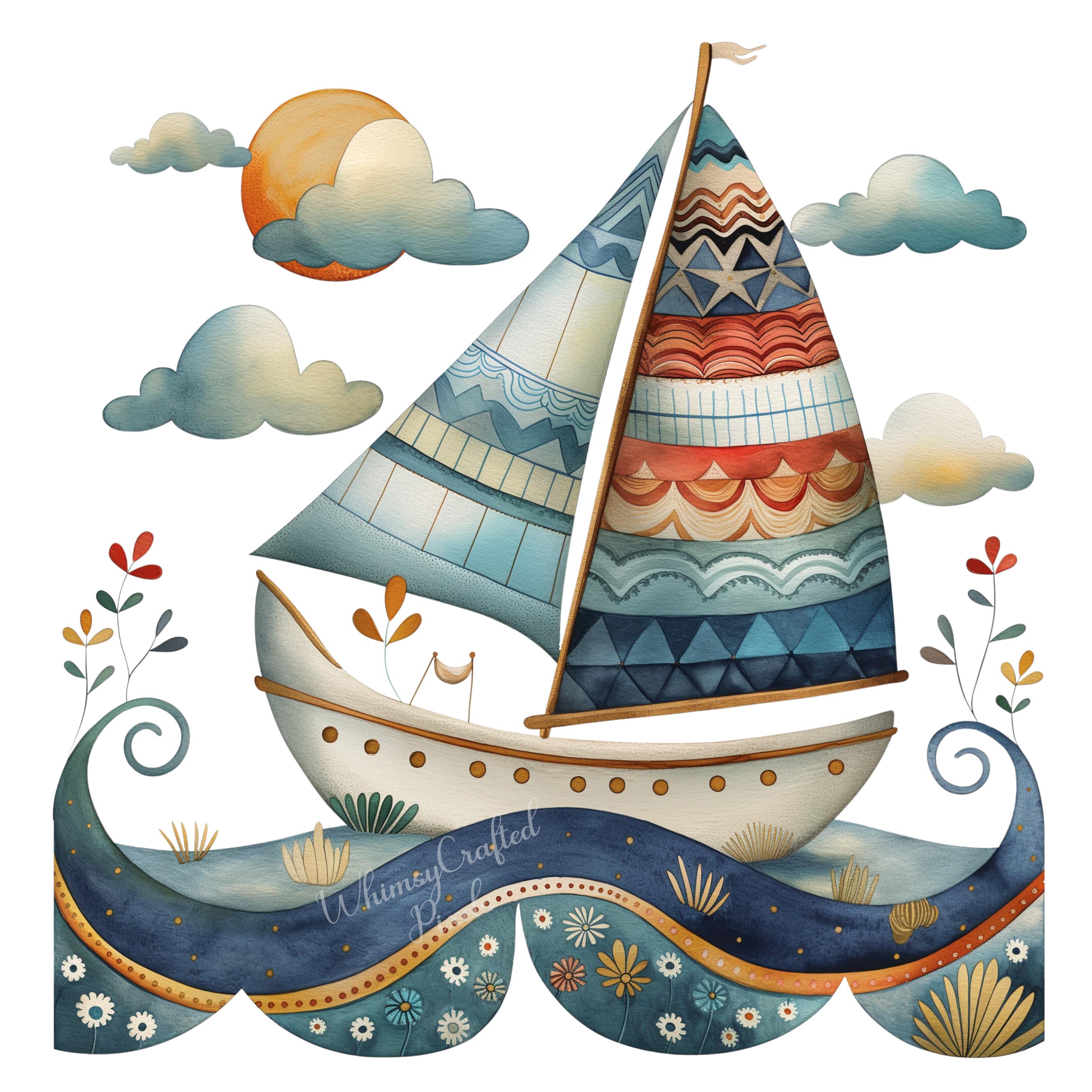 Charming Sailboat Clip Art Set Fun Digital Images for Scrapbooks, Card ...