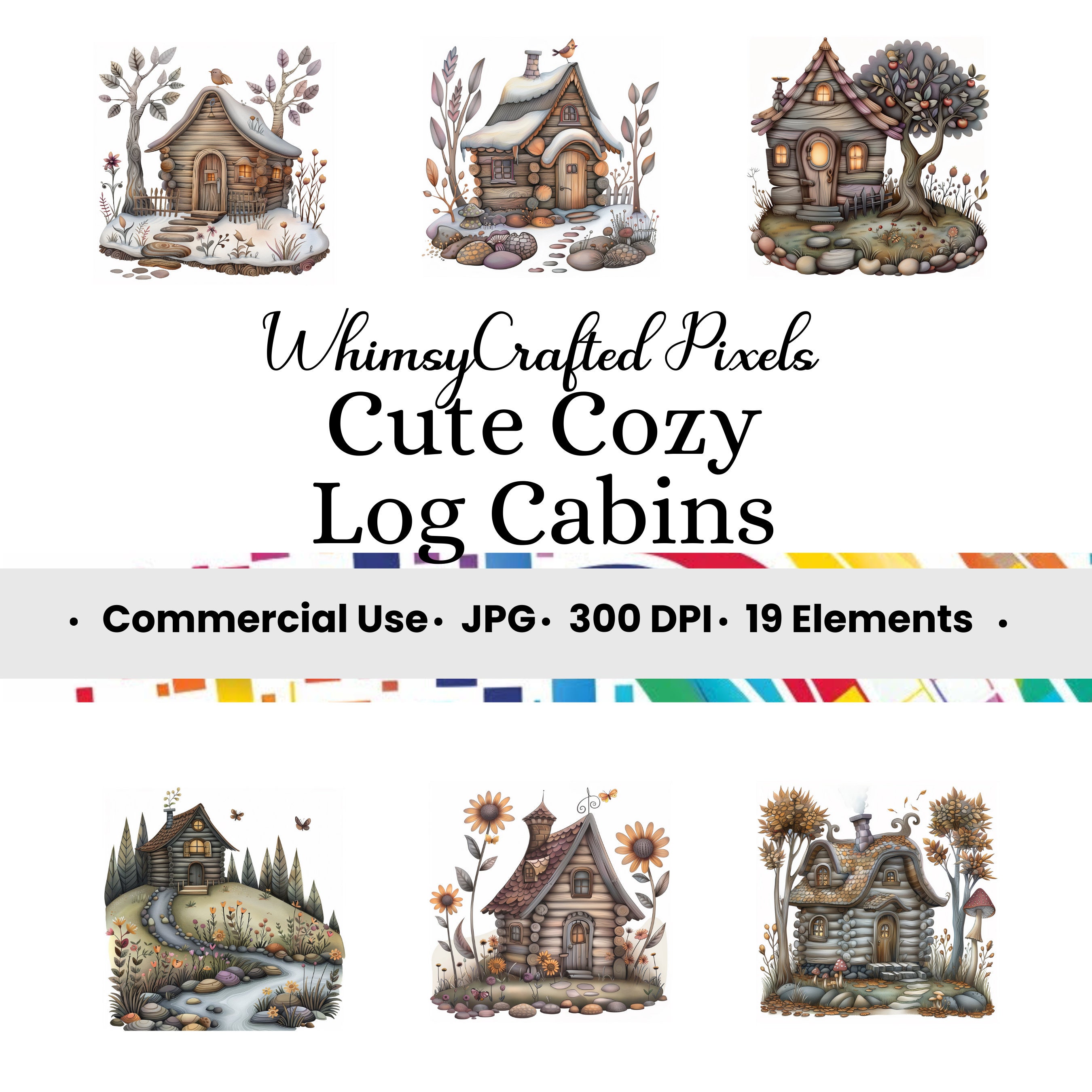 Cute Cozy Log Cabins Digital Pages | Fun Printable Digital Backgrounds ...