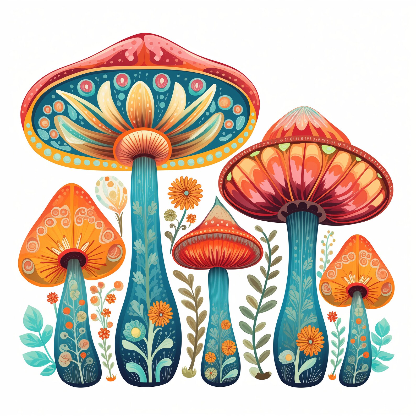 Colorful Mushroom Digital Pages | Fun Printable Digital Backgrounds ...
