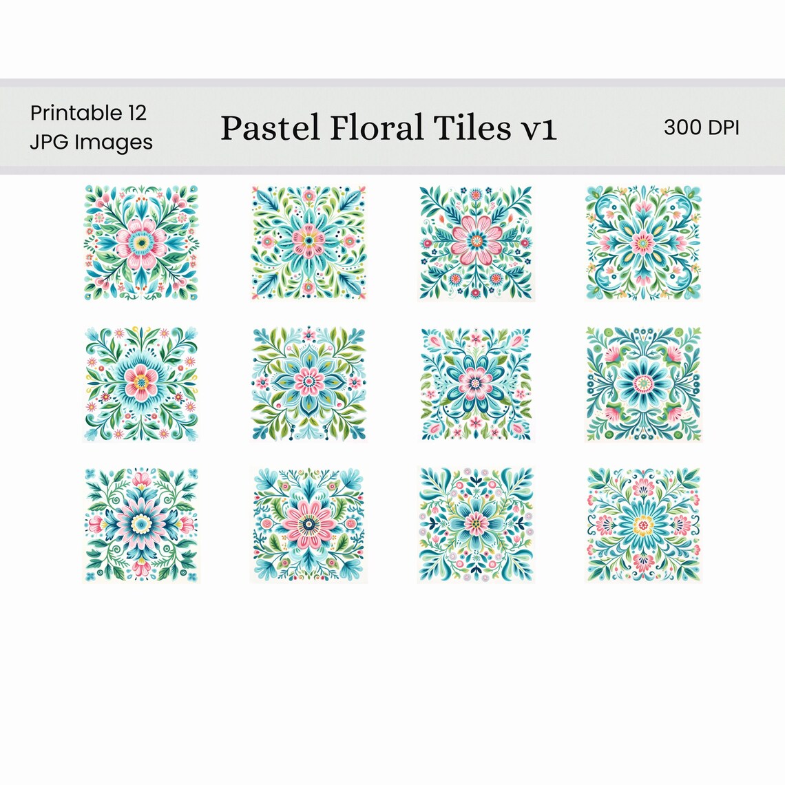 Pastel Floral Tiles V1 Digital Pages | Tile Printable Digital ...