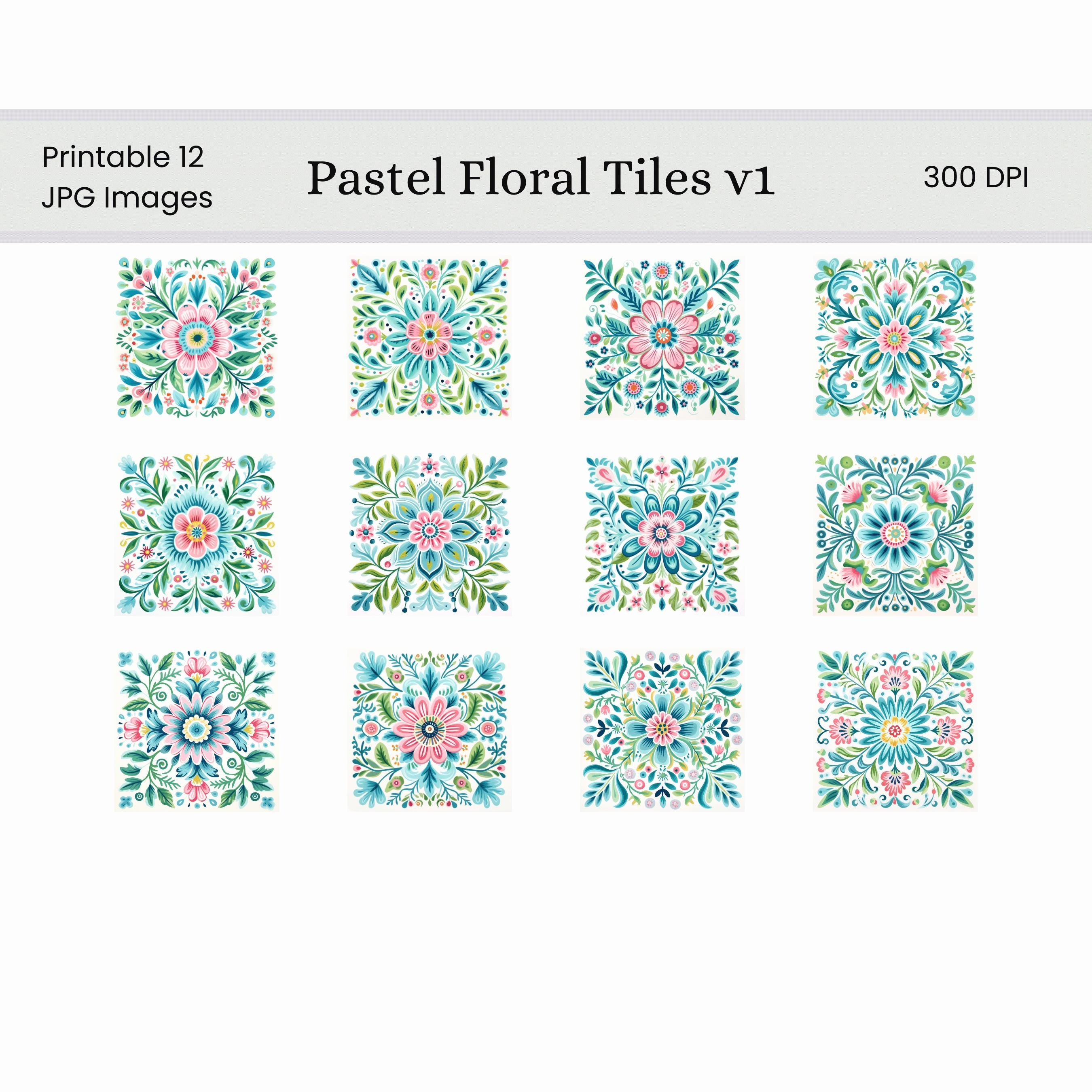Pastel Floral Tiles V1 Digital Pages | Tile Printable Digital ...
