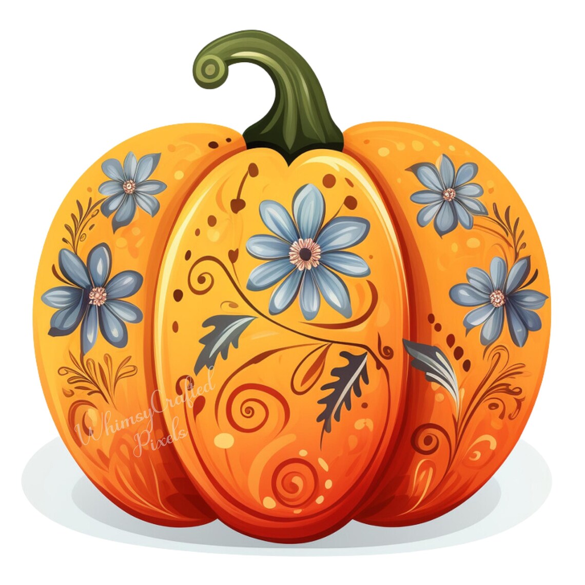Floral Pumpkin Clip Art Set Fall Digital Images for Scrapbooks, Card ...