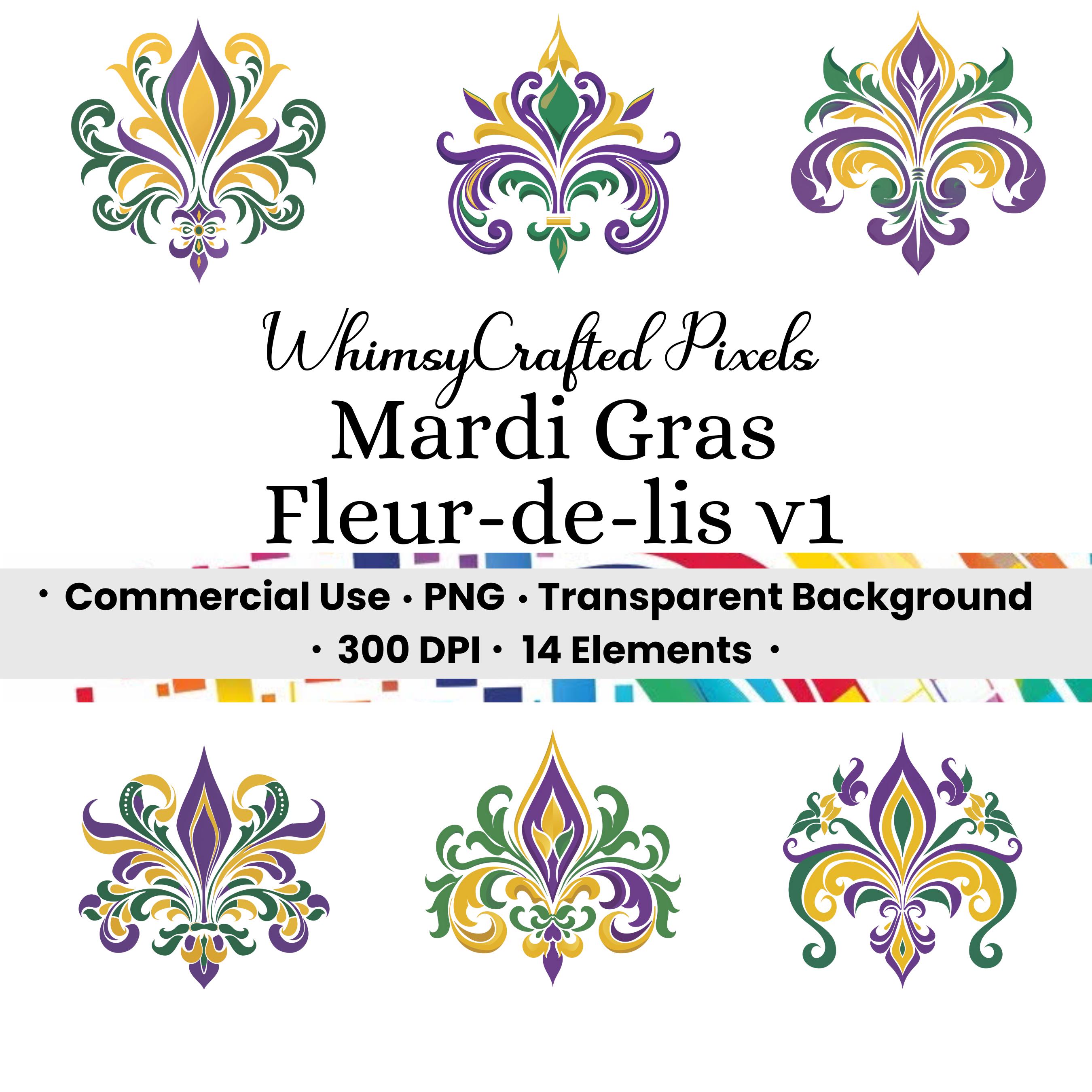 Mardi Gras Fleur-de-lis V1 Clip Art Set | Digital Images for Scrapbooks ...