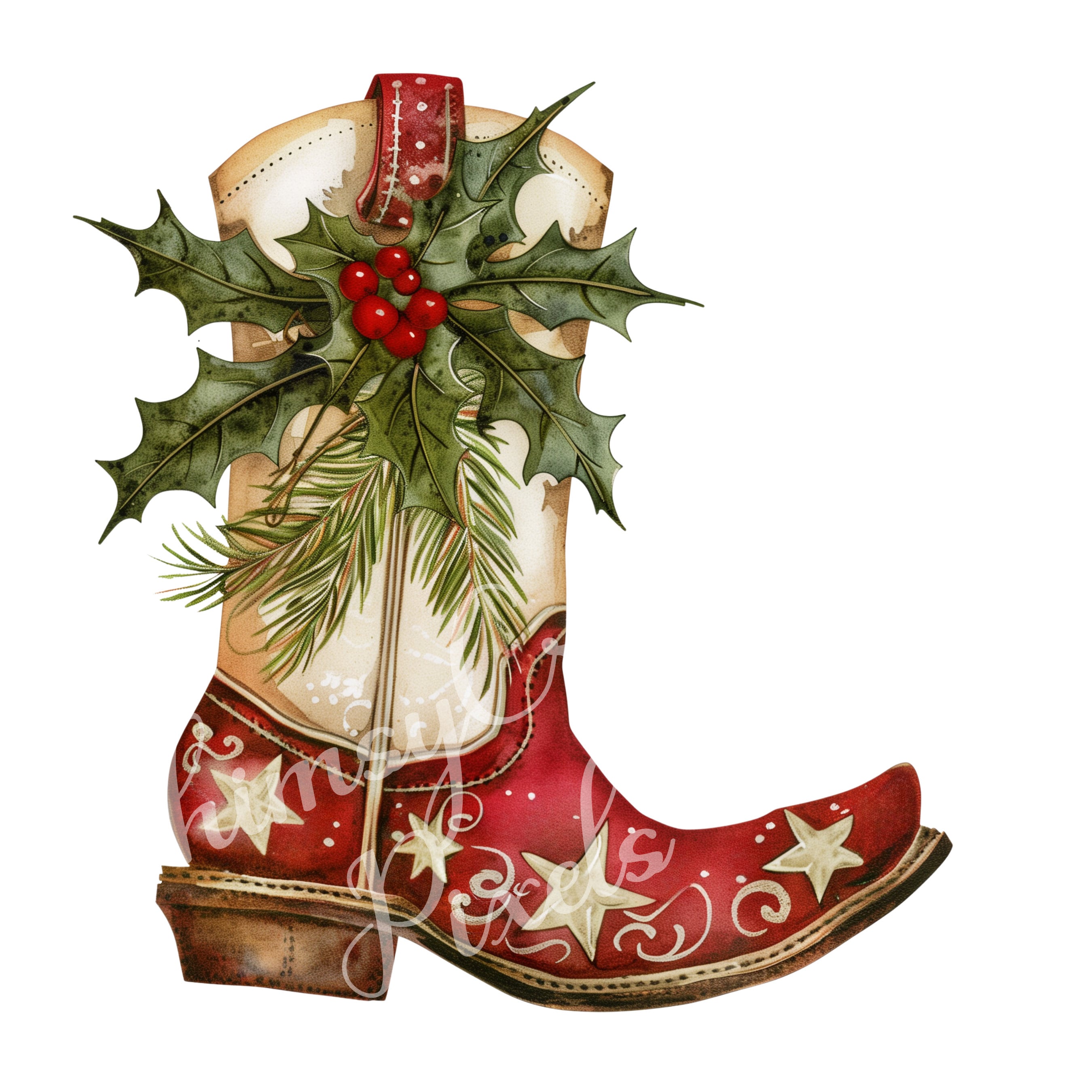Christmas Cowboy Boots Clip Art Set Digital Images for Scrapbooks, Card ...