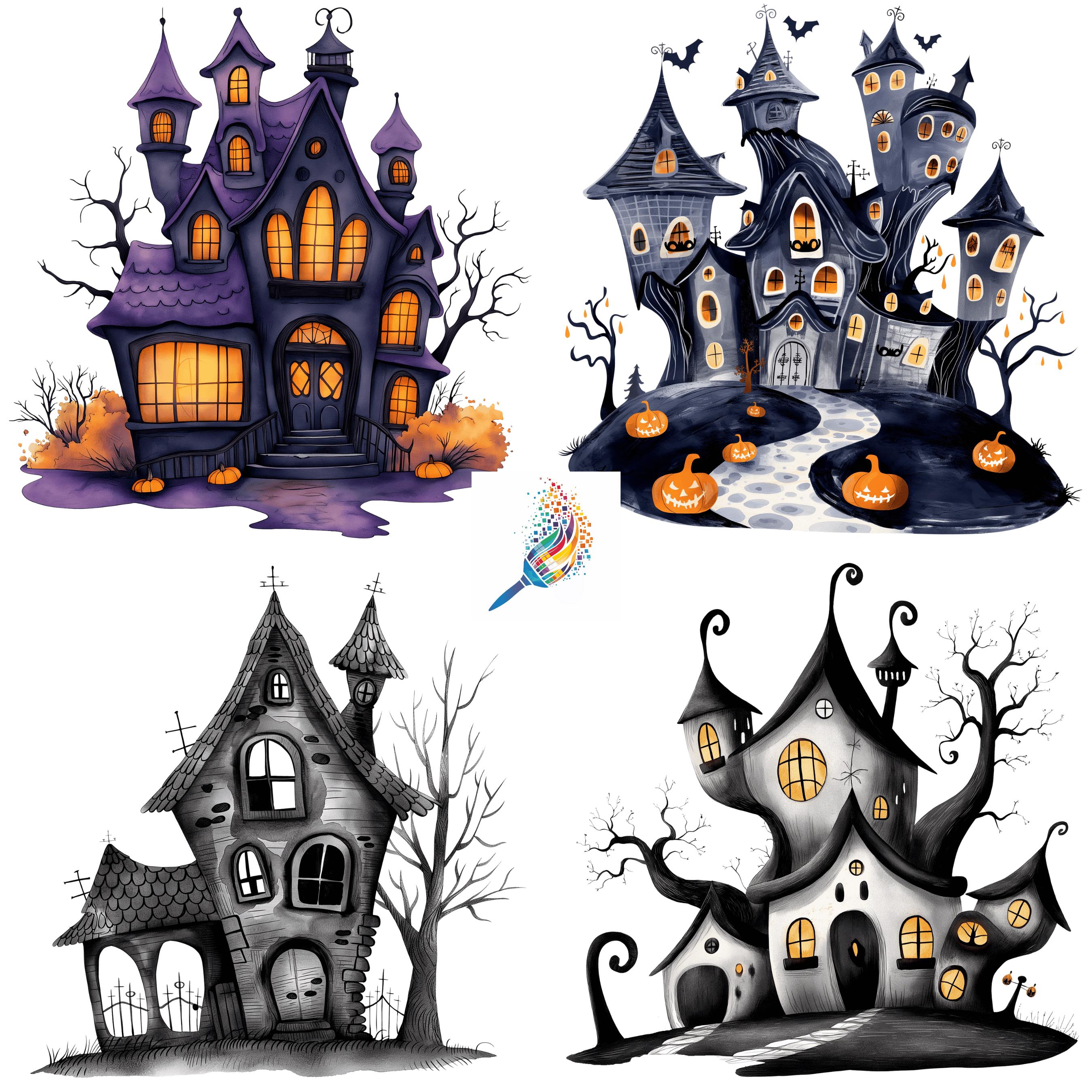 Spooky Haunted Houses Clip Art Set | Digital Halloween Images for ...