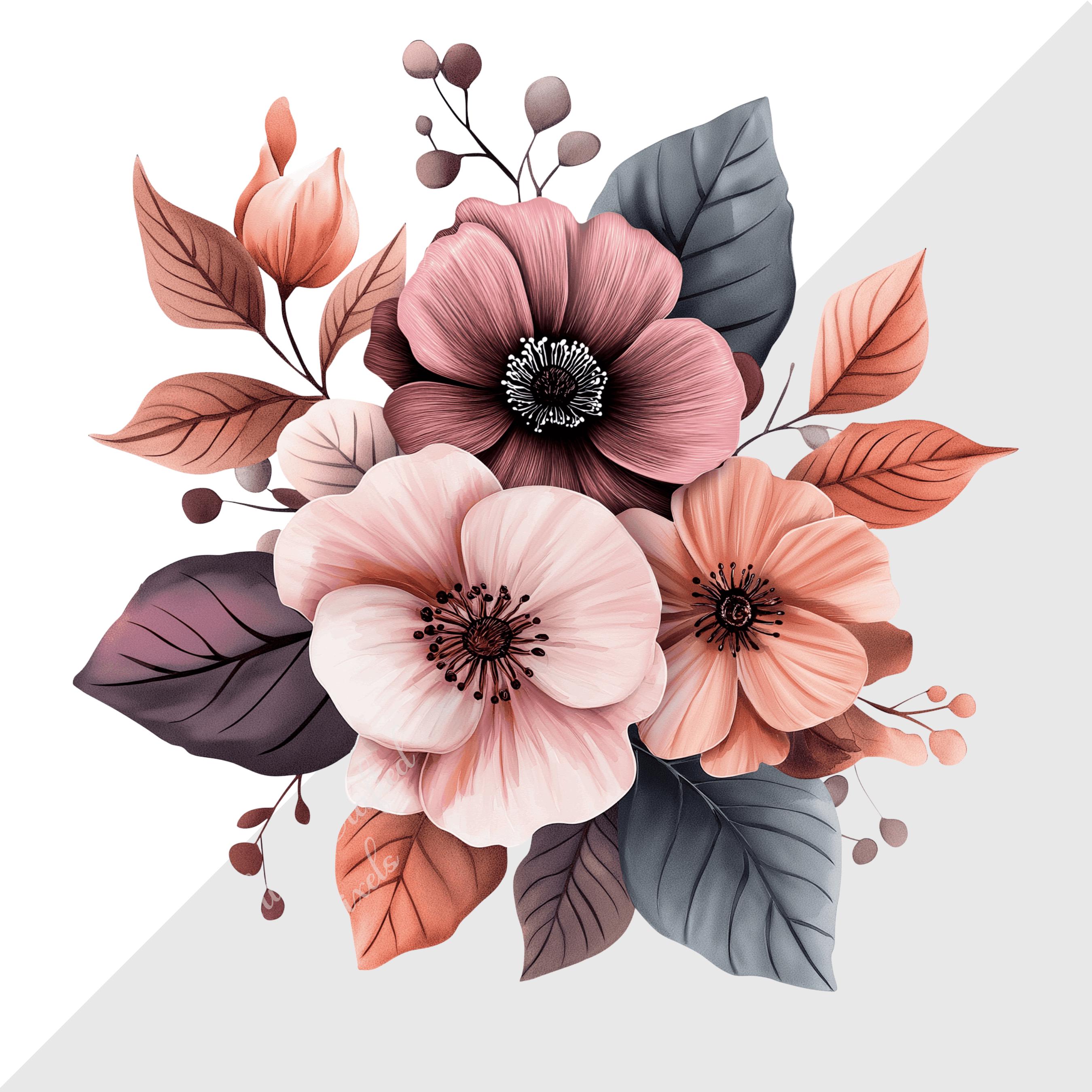Dusty Rose Flowers Clip Art Set | Digital Floral Images for Scrapbooks ...