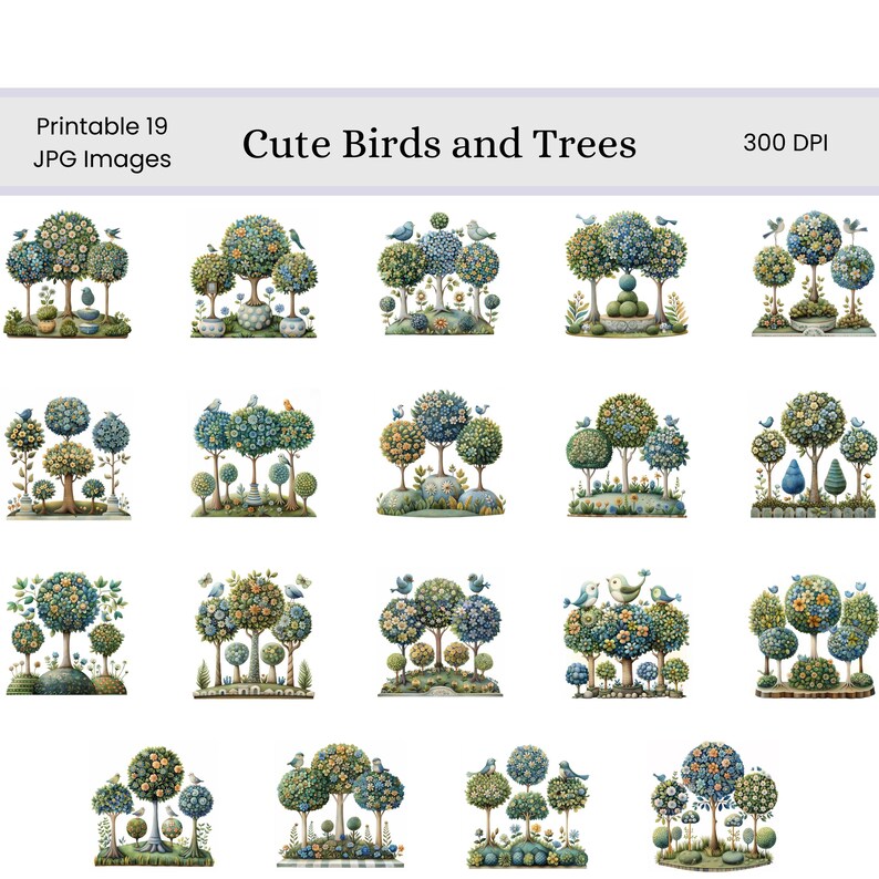 Cute Birds and Trees Digital Pages | Spring Printable Digital ...