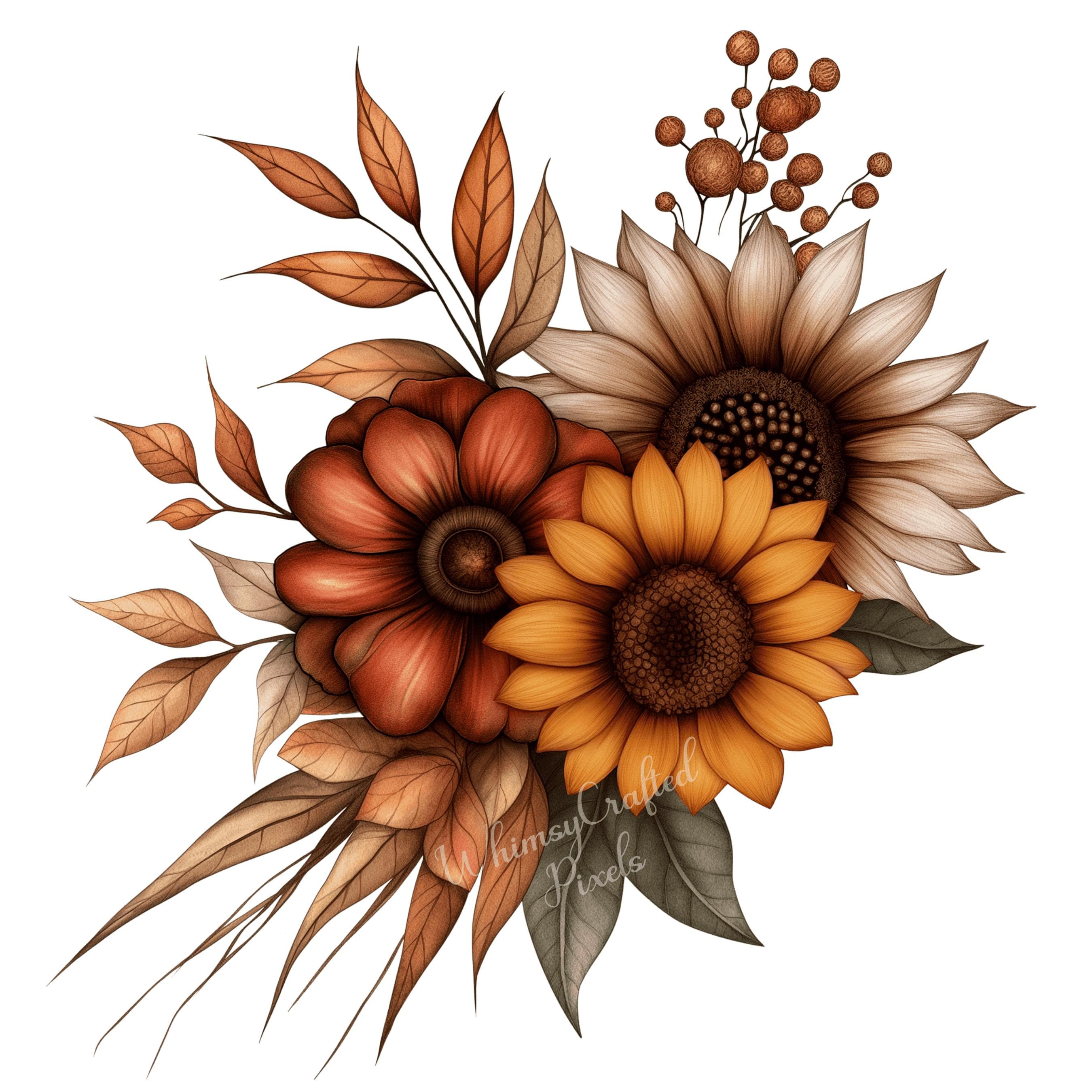 Autumn Sunflowers V1 Clip Art Set | Digital Fall Images for Scrapbooks ...