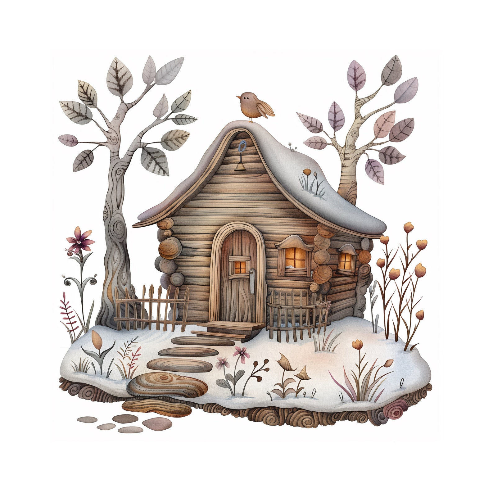 Cute Cozy Log Cabins Digital Pages | Fun Printable Digital Backgrounds ...