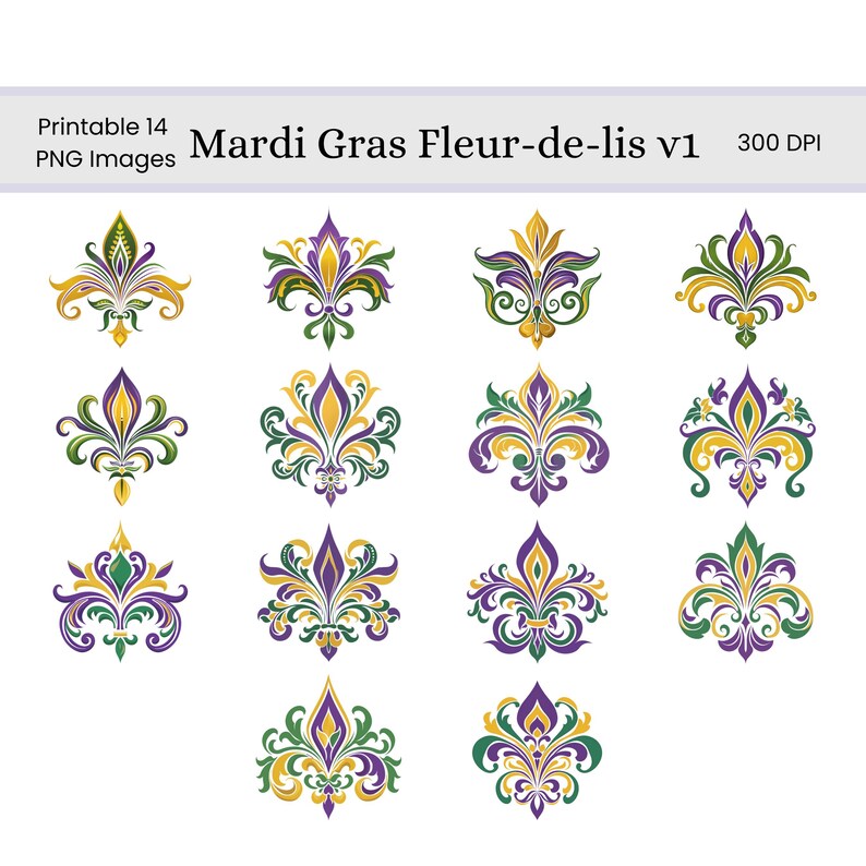 Mardi Gras Fleur-de-lis V1 Clip Art Set | Digital Images for Scrapbooks ...