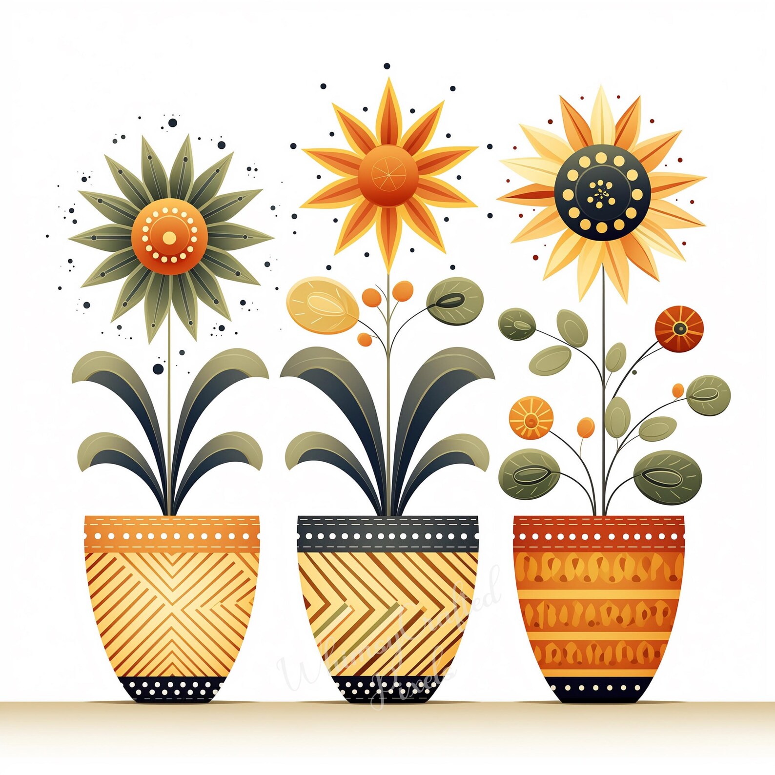Whimsical Potted Suns Digital Pages | Sun Printable Digital Backgrounds ...