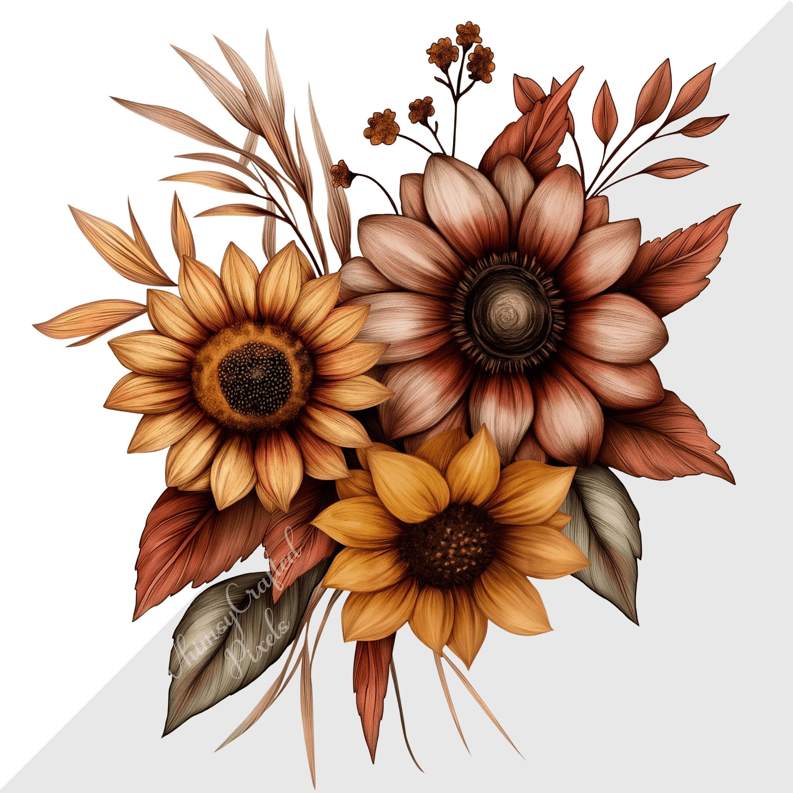Autumn Sunflowers V1 Clip Art Set | Digital Fall Images for Scrapbooks ...