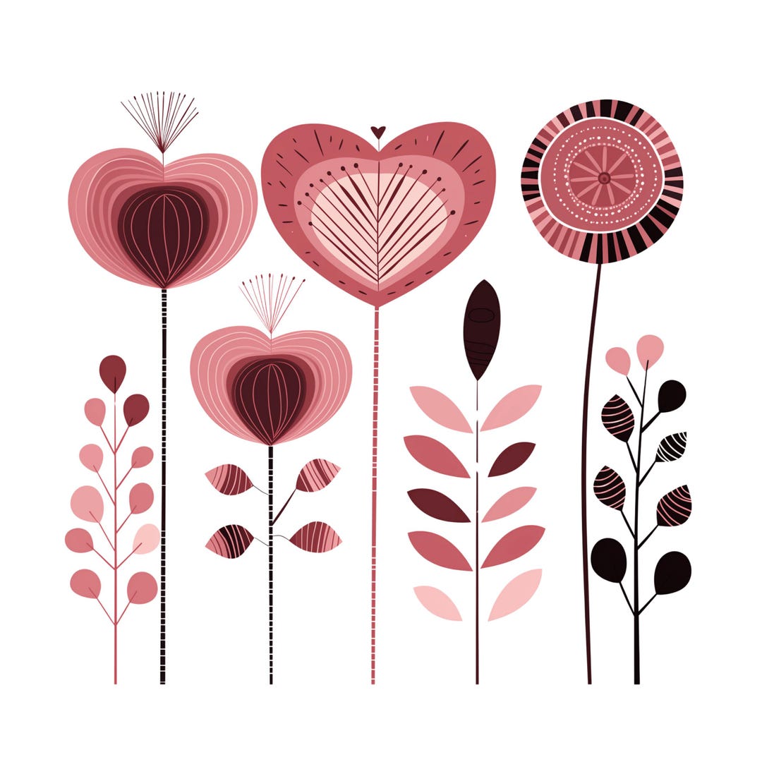 Boho Heart Flowers Clip Art Set | Valentine Digital Images for ...