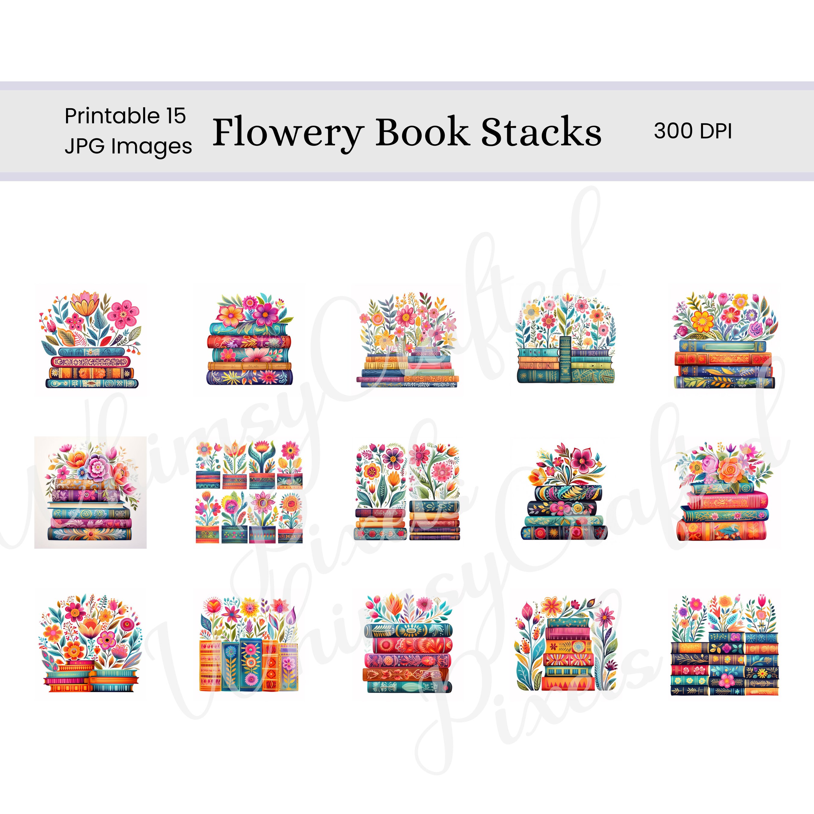 Flowery Book Stacks Digital Pages | Fun Printable Digital Backgrounds ...